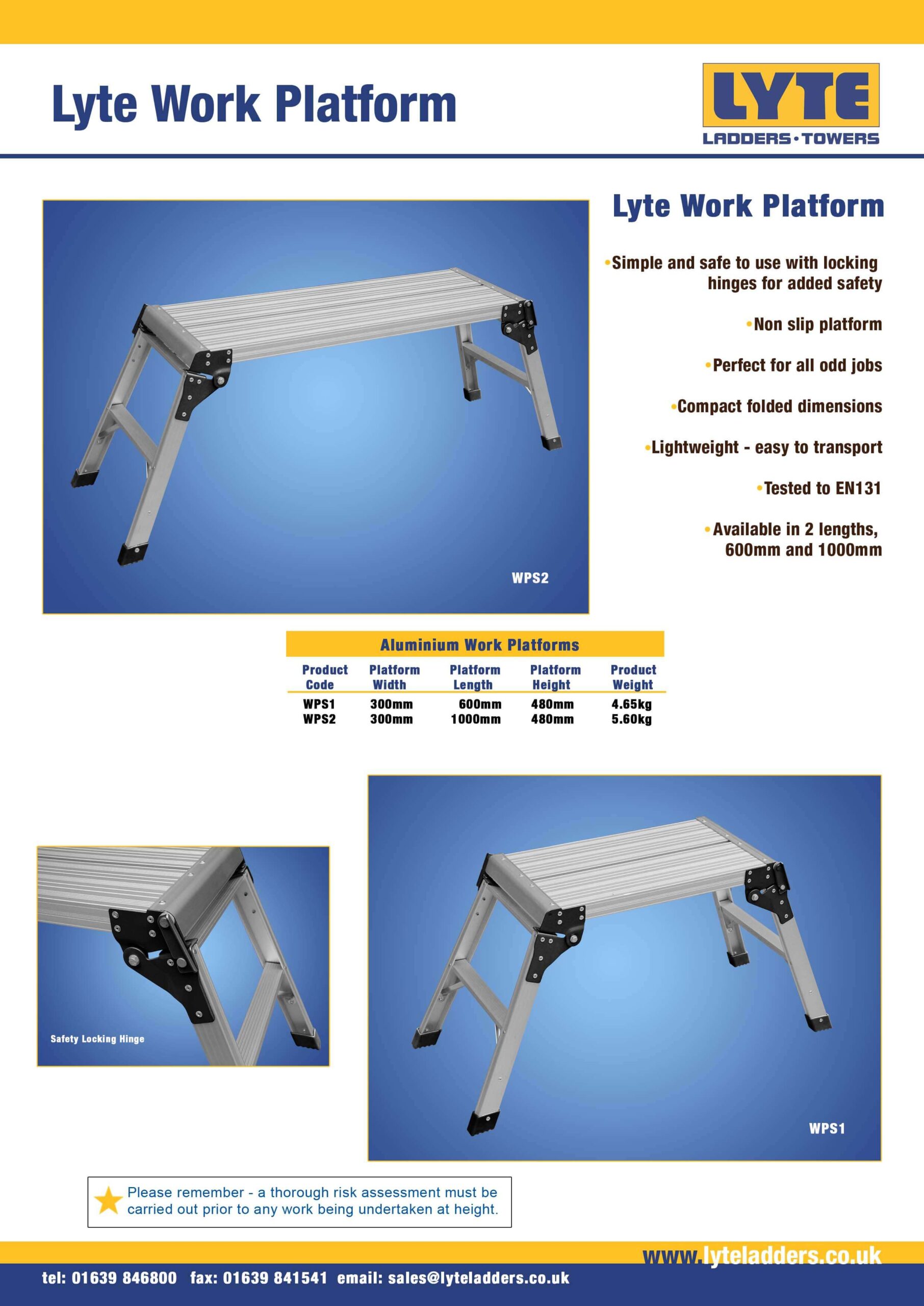 Lyte Ladders Low Level Work Platform 300mm x 1000mm x 480mm 5.6kg ...